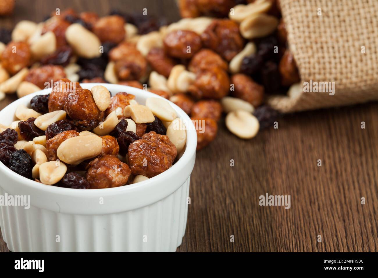 Healthy And Tasty Snack; Mixture of peanuts, raisins, and peanuts ...