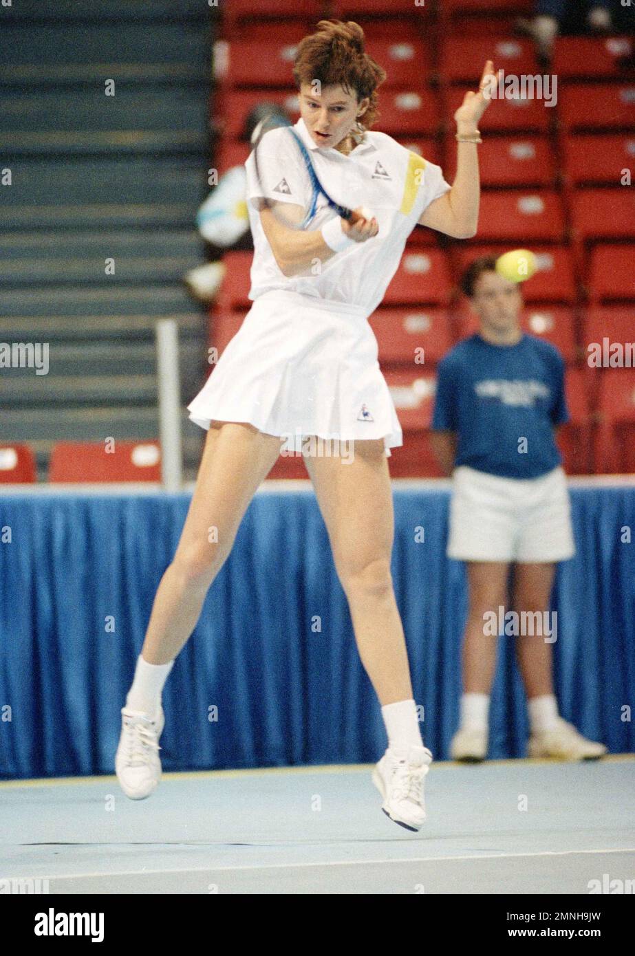 Helena Sukova of Czechoslovakia returns a shot during the Virginia ...