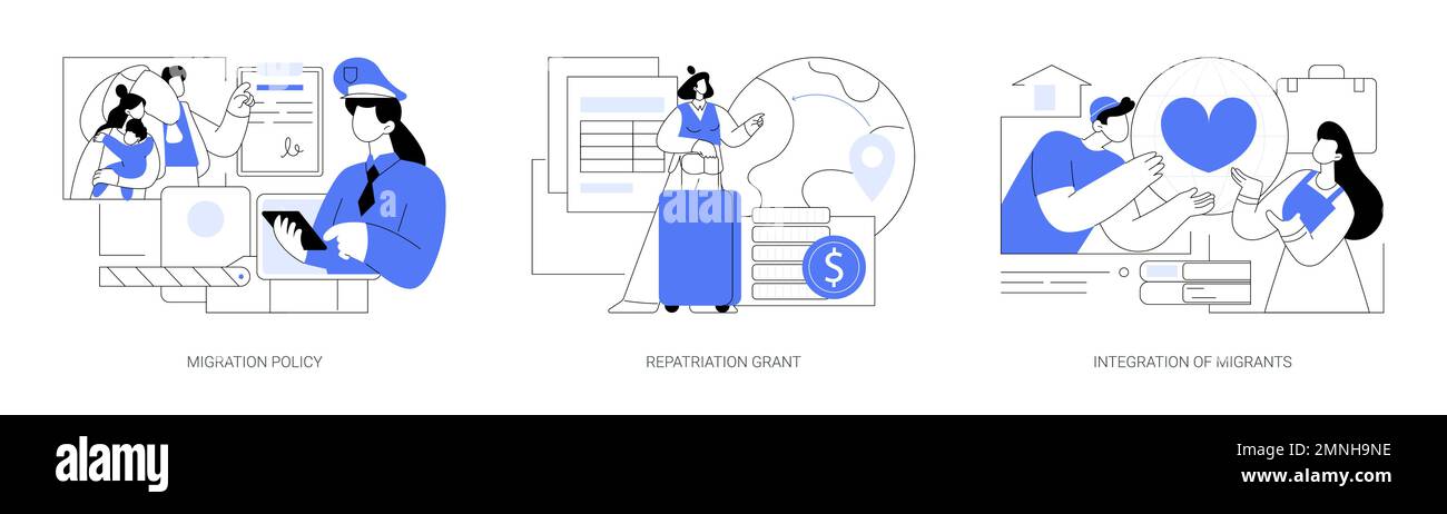 Peoples resettling abstract concept vector illustration set. Migration ...