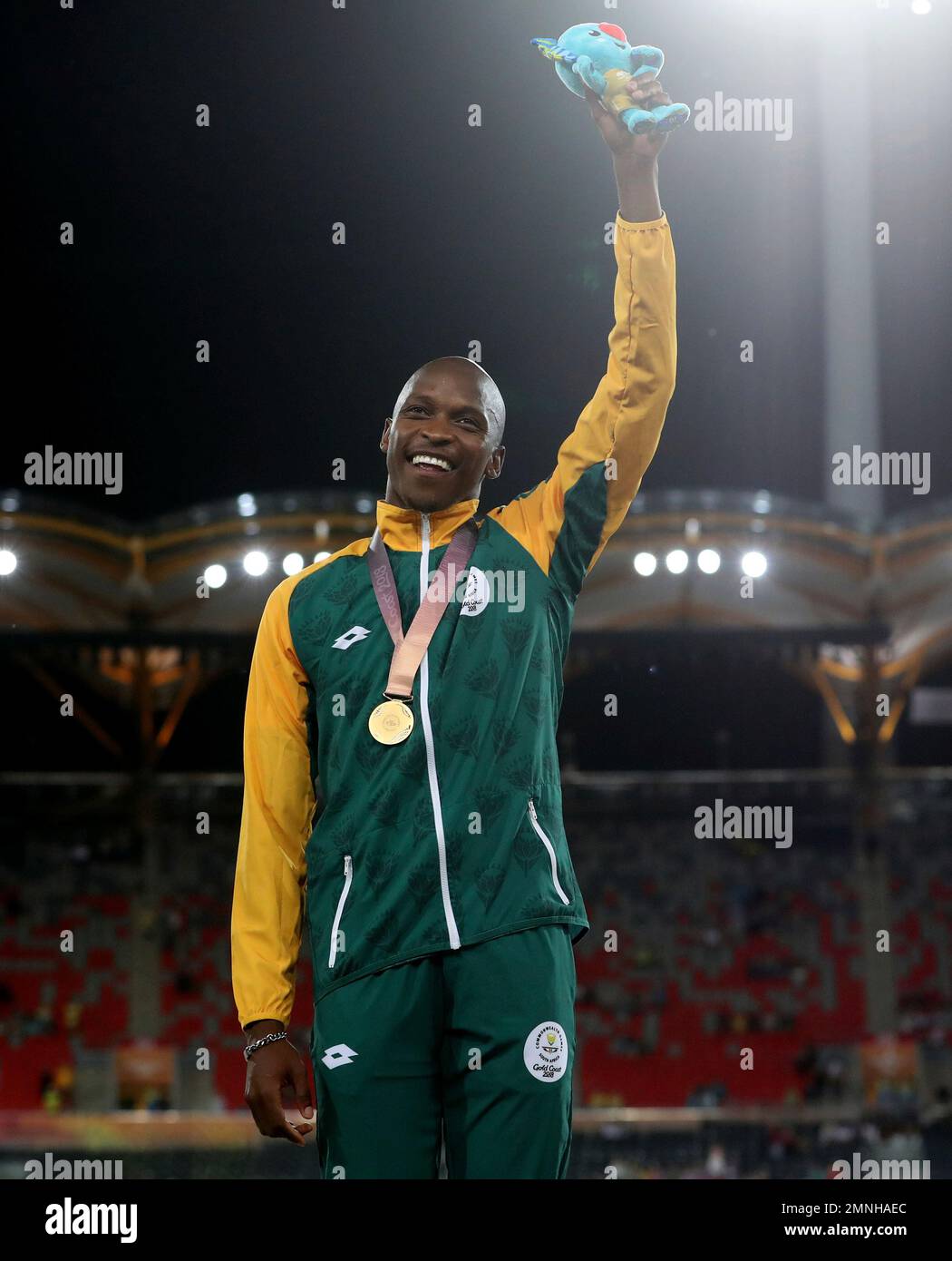 Men's long jump gold medalist South Africa's Luvo Manyonga waves on the ...