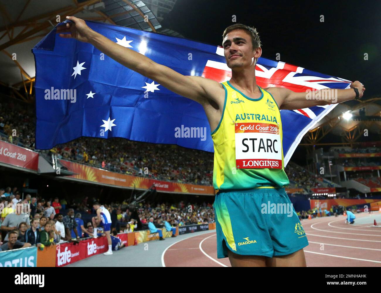 Australia's Brandon Starc celebrates after winning the men's high jump ...