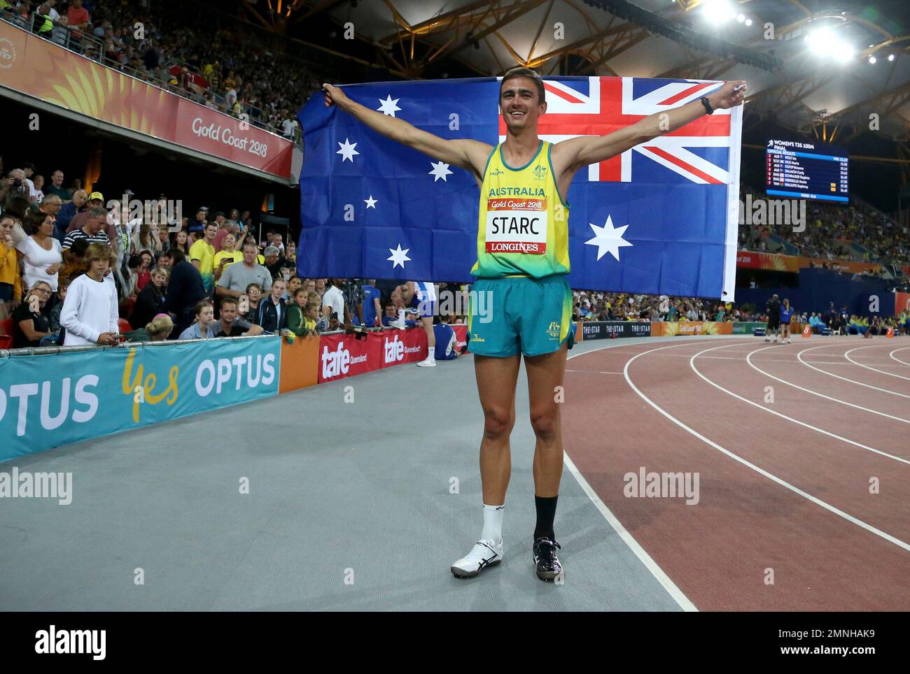 Australia's Brandon Starc celebrates after winning the men's high jump ...
