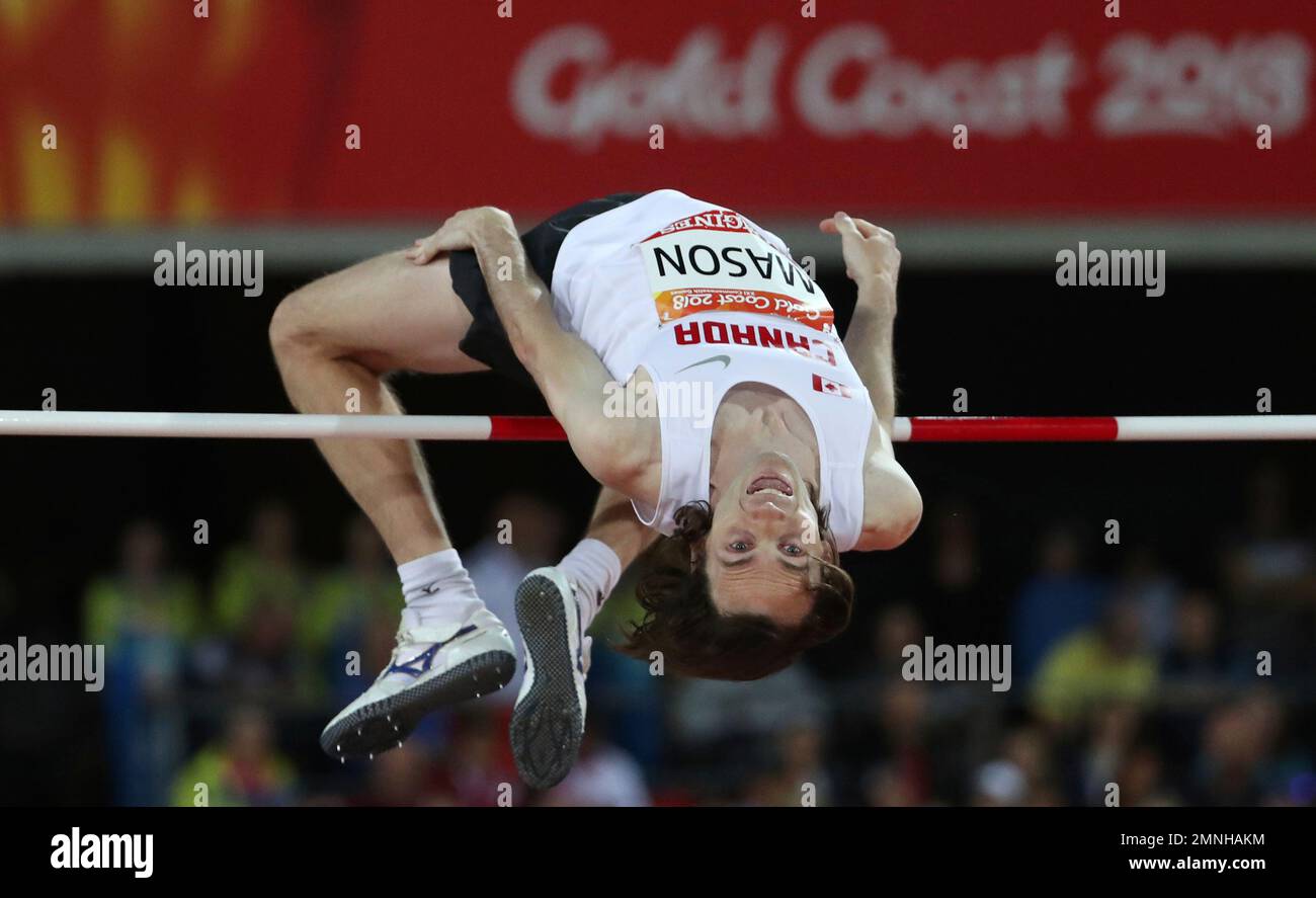 Canada's Michael Mason competes in the men's high jump final at Carrara ...