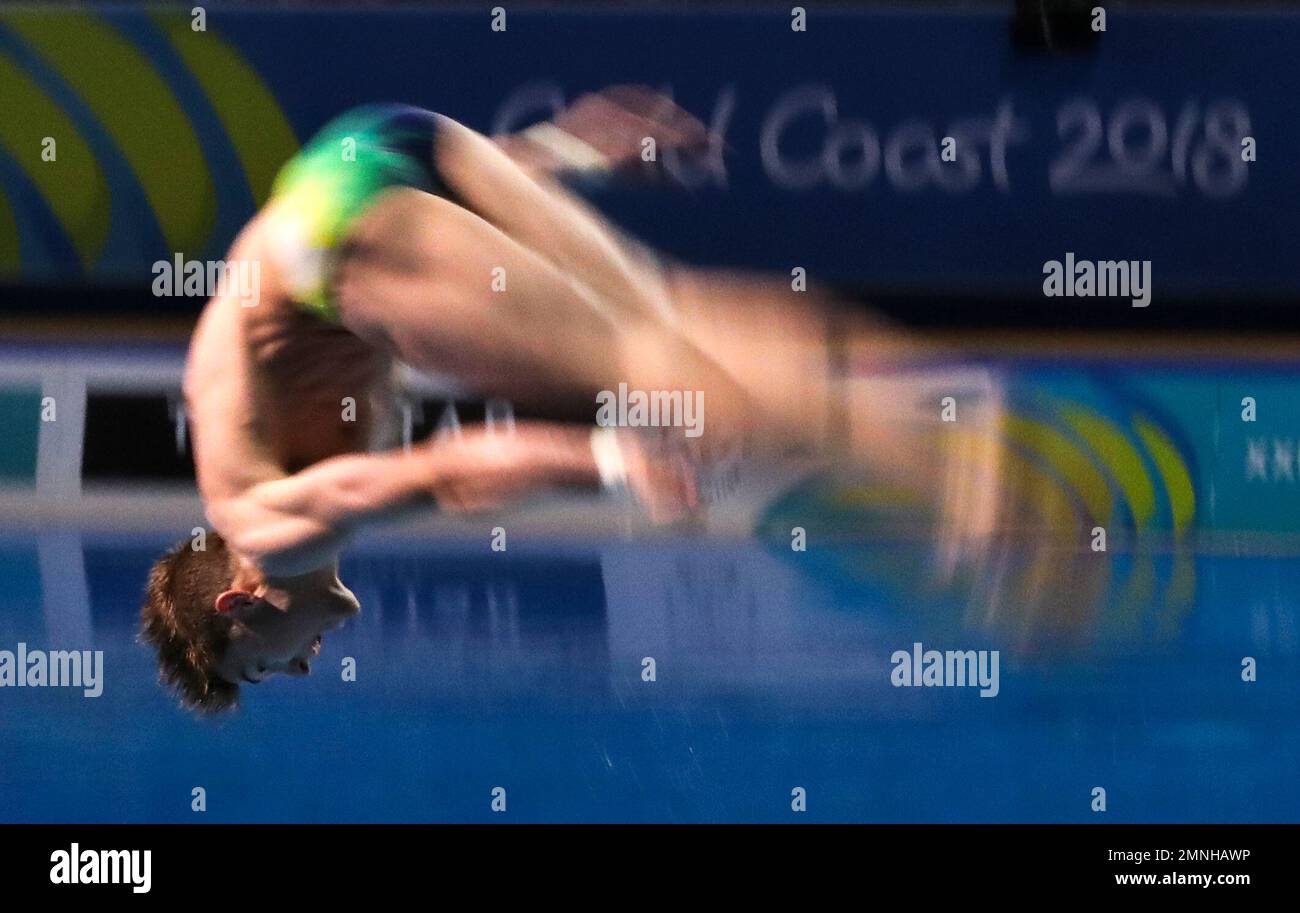 Australia's James Connor makes a dive during the men's 1m springboard ...