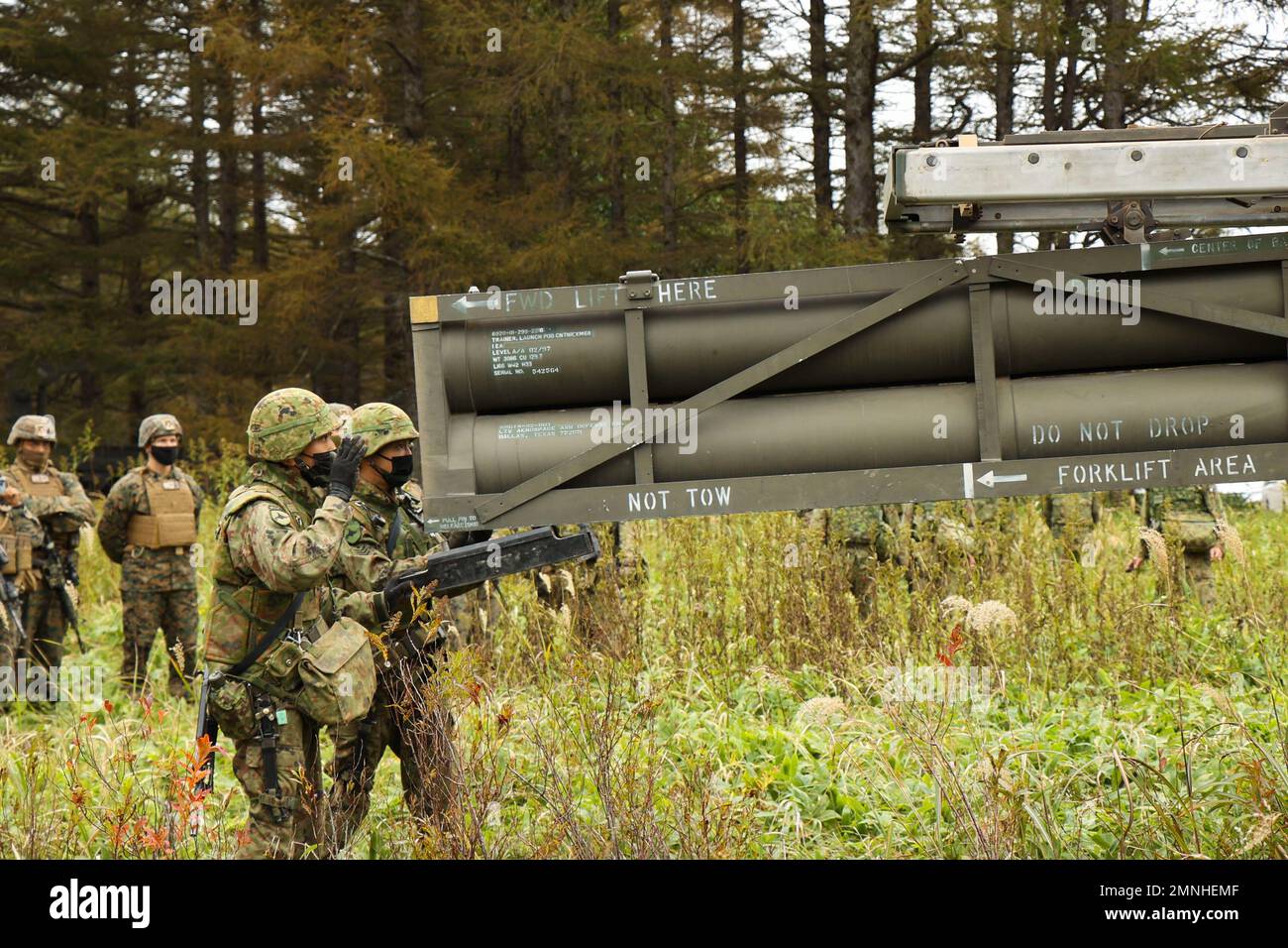 U.S. Marines with 12th Marine Regiment, 3d Marine Division, observe ...