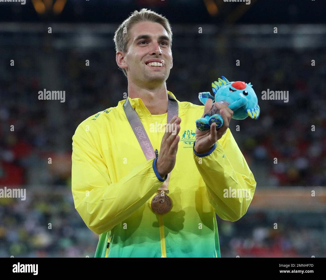 Decathlon bronze medalist Australia's Cedric Dubler on the podium at ...