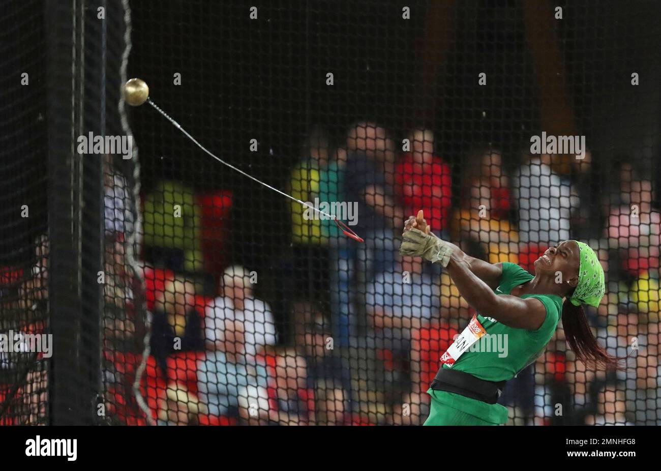 Nigeria's Queen Obisesan competes in the women's hammer throw final at ...