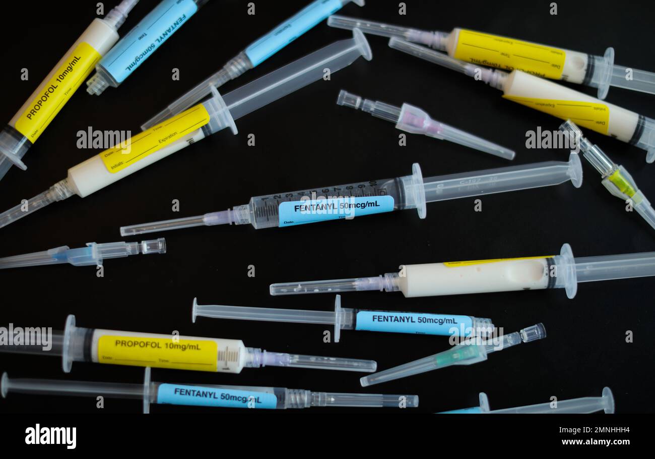 Fentanyl and Propofol Narcotic pandemic drug abuse with needles Stock ...