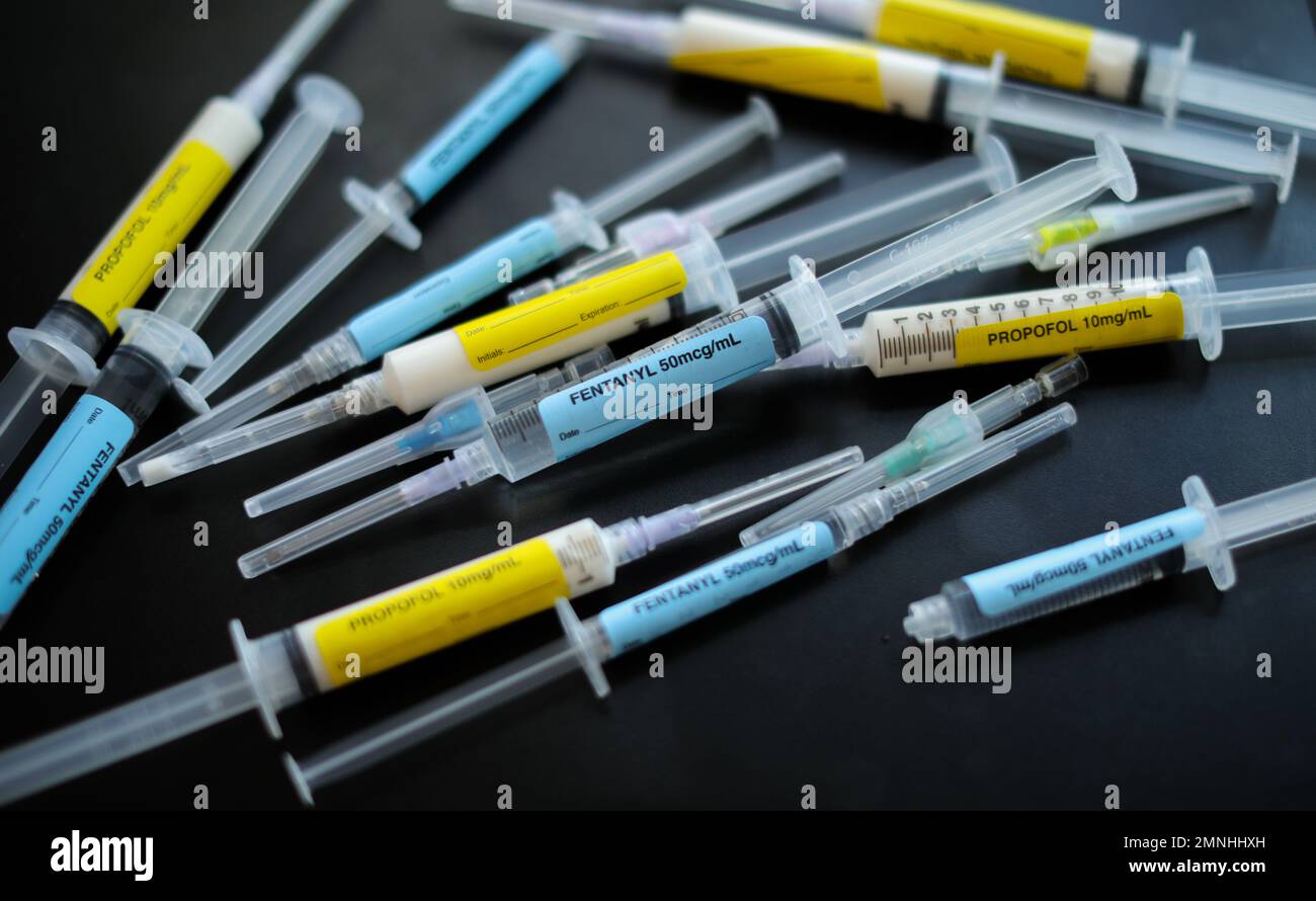 Fentanyl and Propofol Narcotic pandemic drug abuse with needles Stock ...