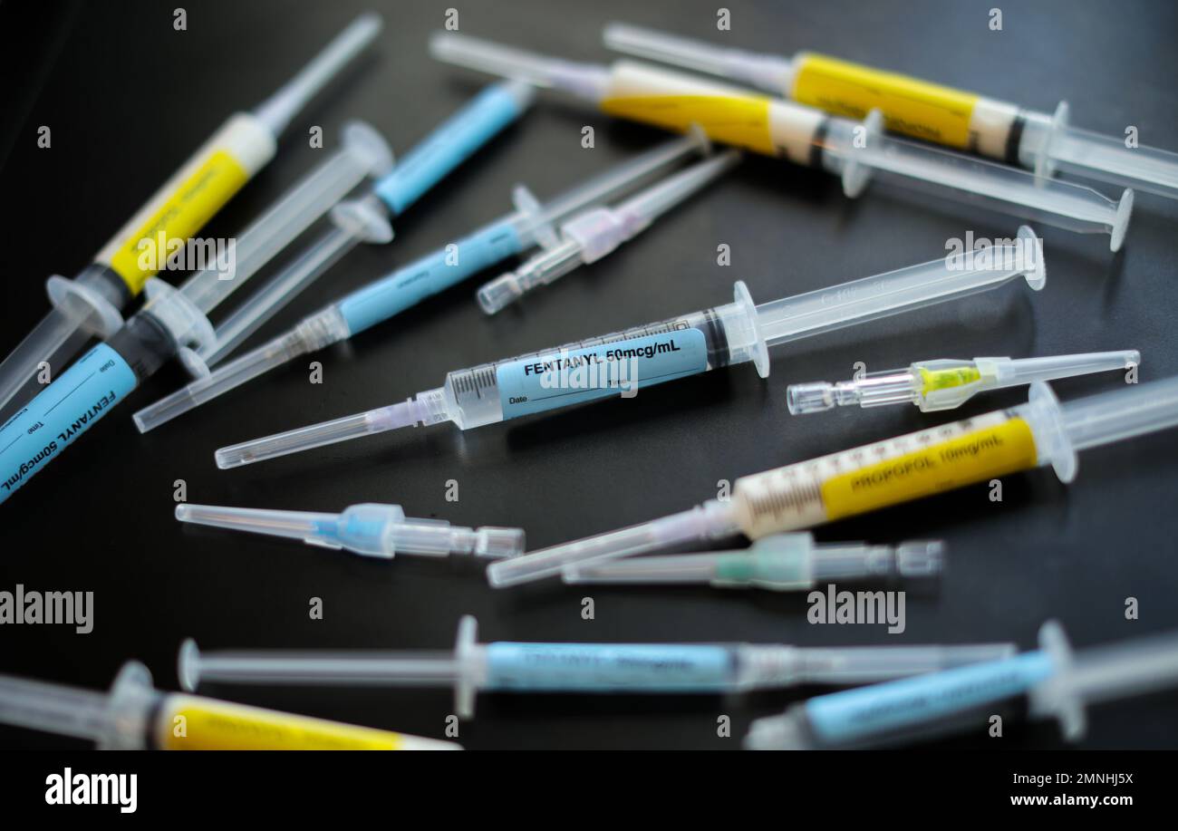 Fentanyl and Propofol Narcotic pandemic drug abuse with needles Stock ...