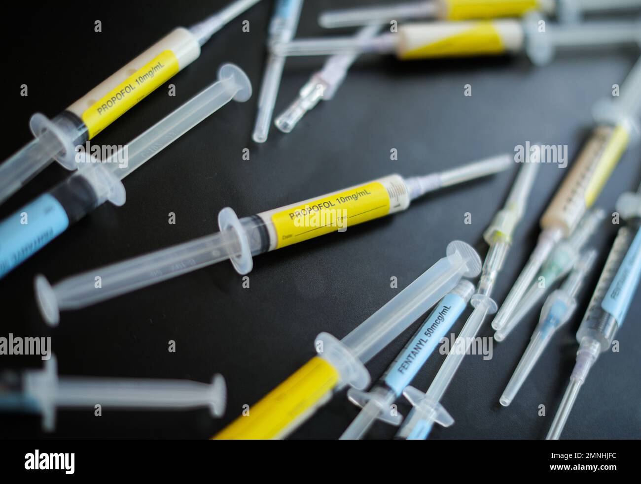 Fentanyl and Propofol Narcotic pandemic drug abuse with needles Stock ...