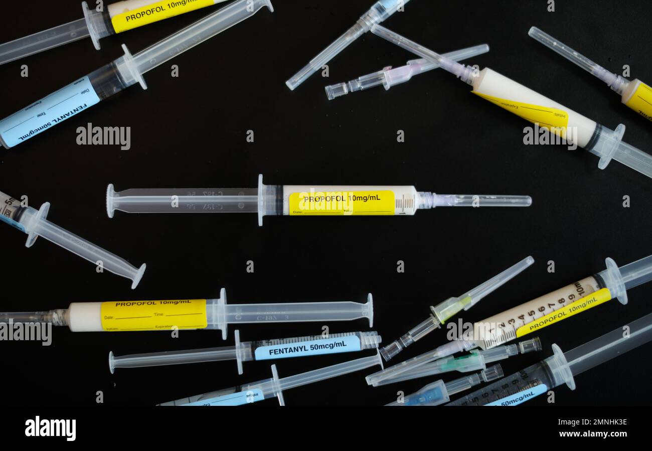 Fentanyl and Propofol Narcotic pandemic drug abuse with needles Stock ...