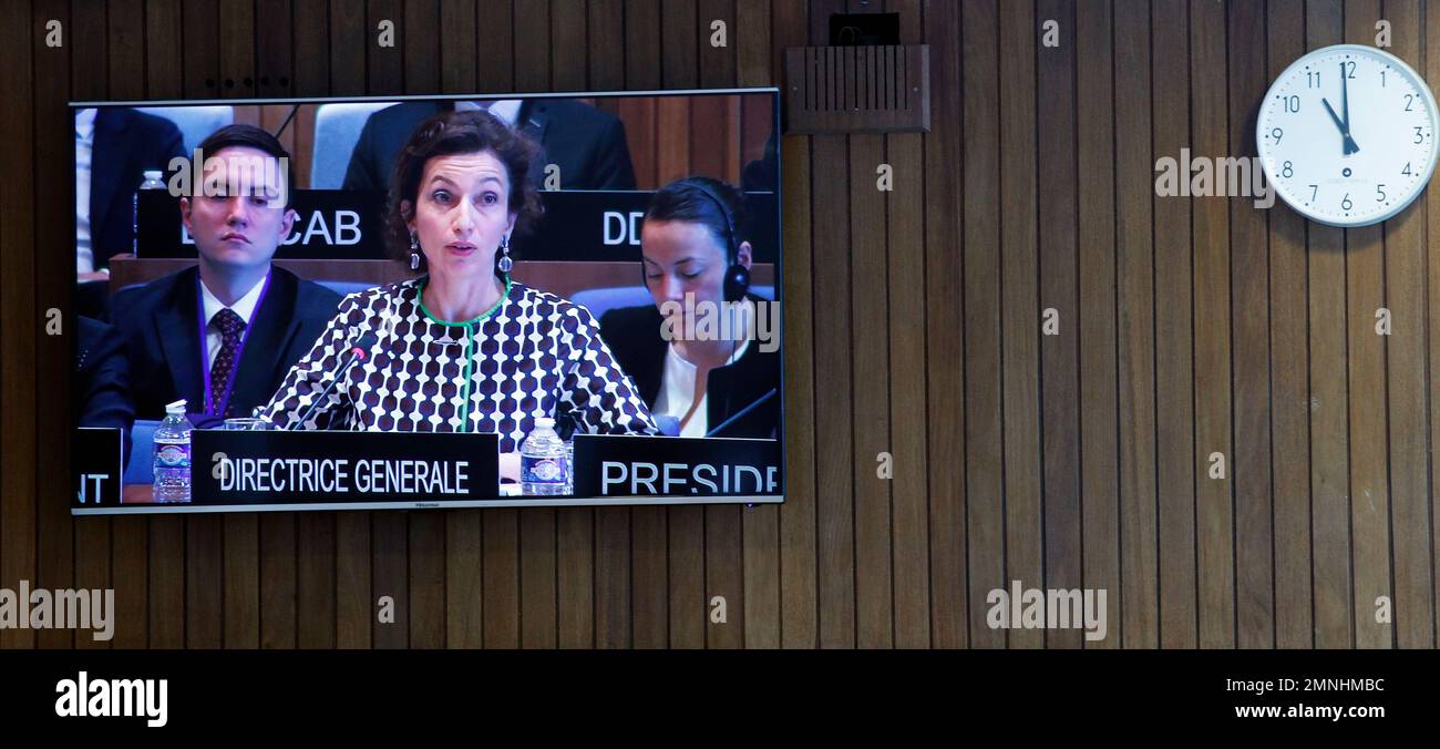 UNESCO Director General France's Audrey Azoulay is pictured on a ...