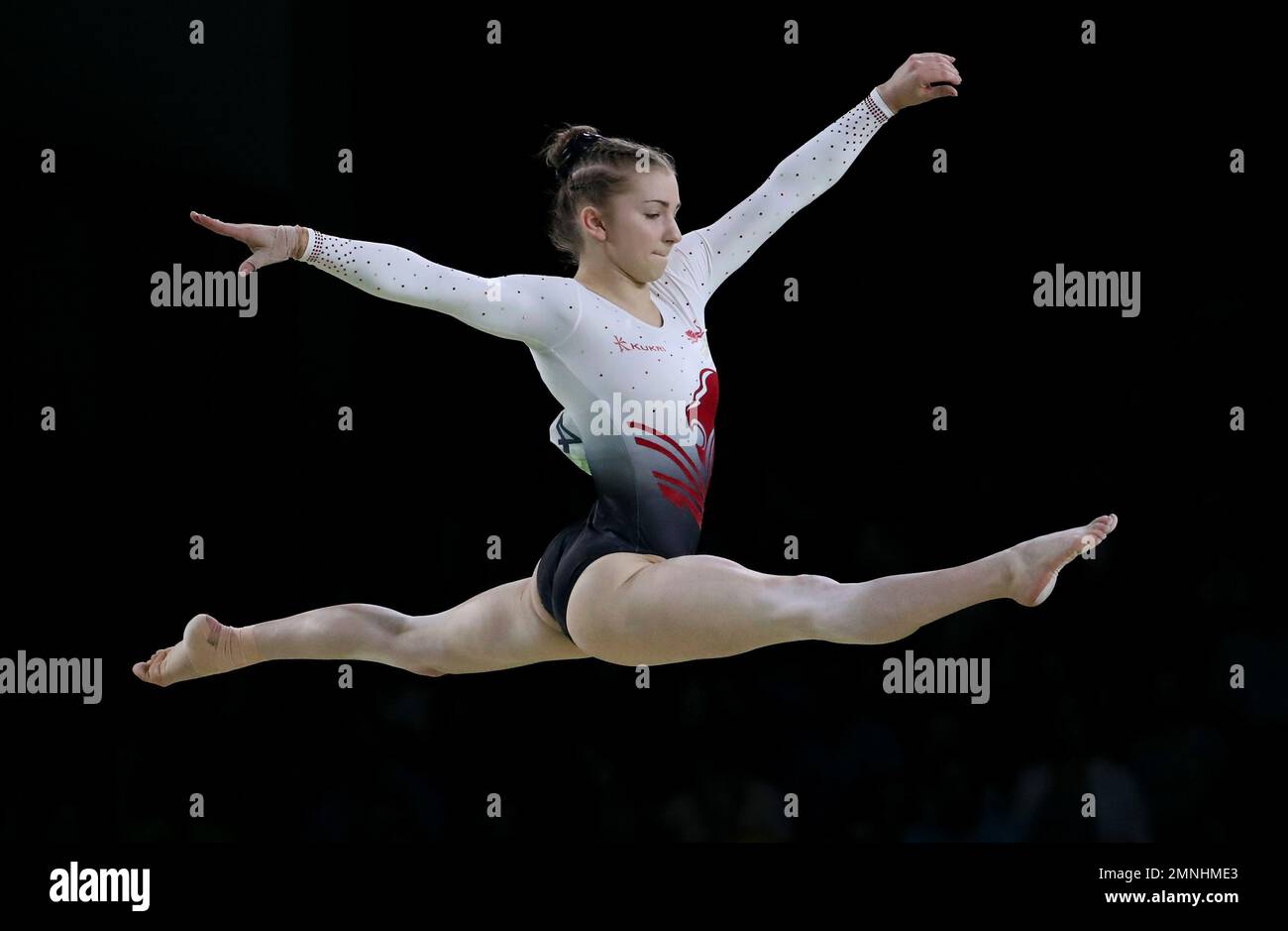 England's Kelly Simm competes in the women's balance beam final during ...