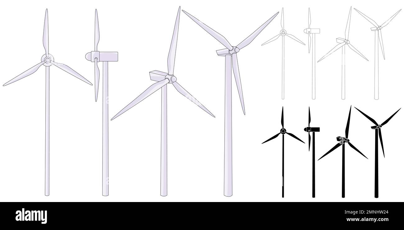 Wind farm. Illustration of a clean wind power plant generator tower ...