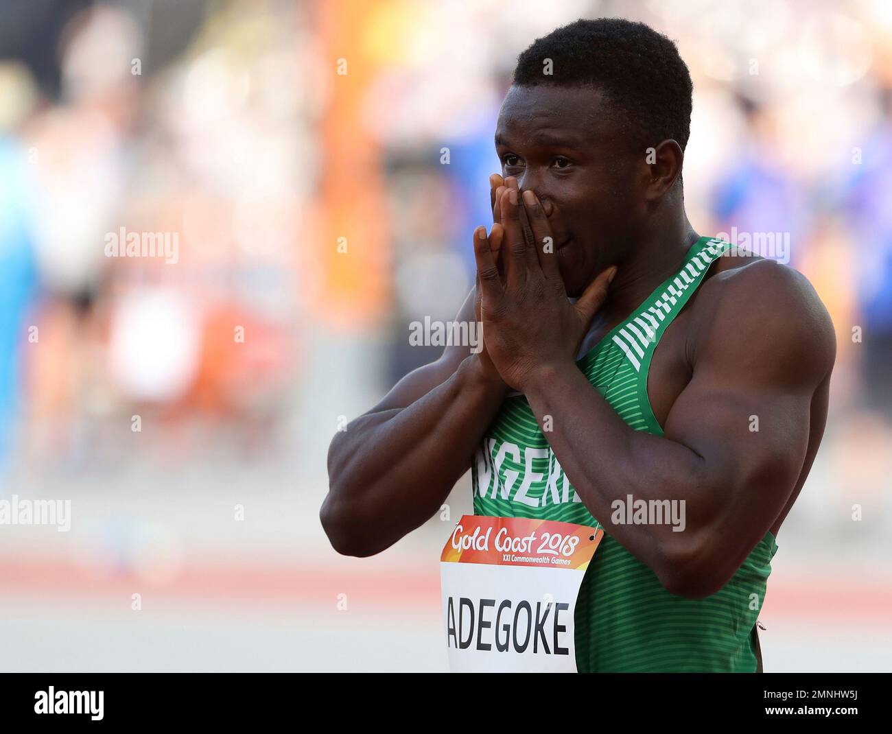 Nigeria's Enoch Olaoluwa Adegoke reacts after winning his men's 100m ...