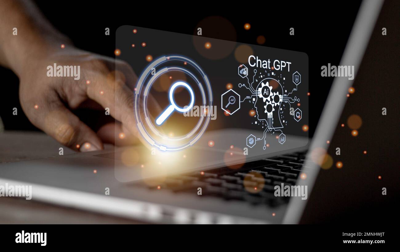 Businessman using chatbot in computer intelligence Ai. ChatGPT, using ...