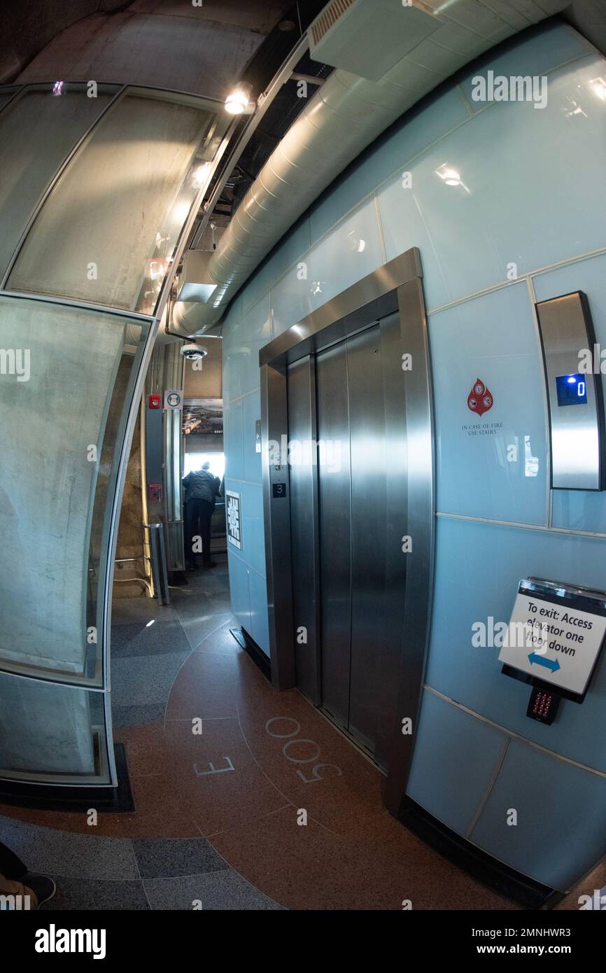 Wide angle photo of the elevator to the observation floor of the ...