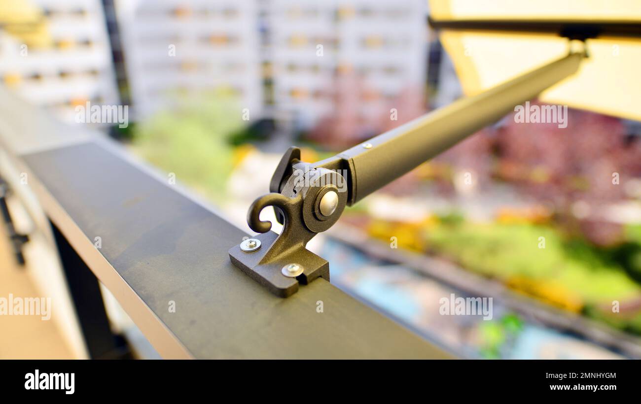 Modern architecture building facade with awnings. Balcony with awning ...