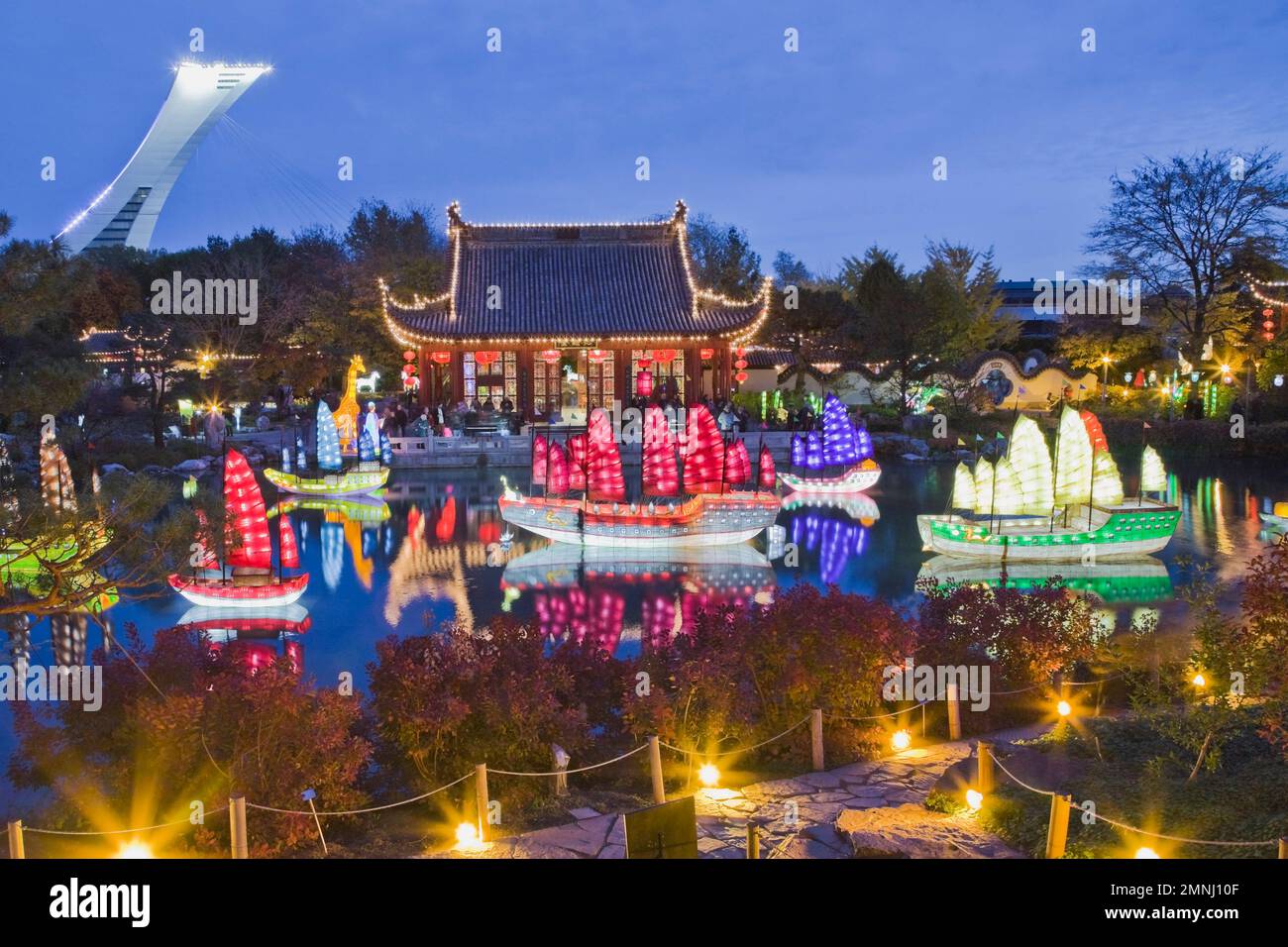 Illuminated Chinese Junks lanterns and Friendship Hall pavilion at ...