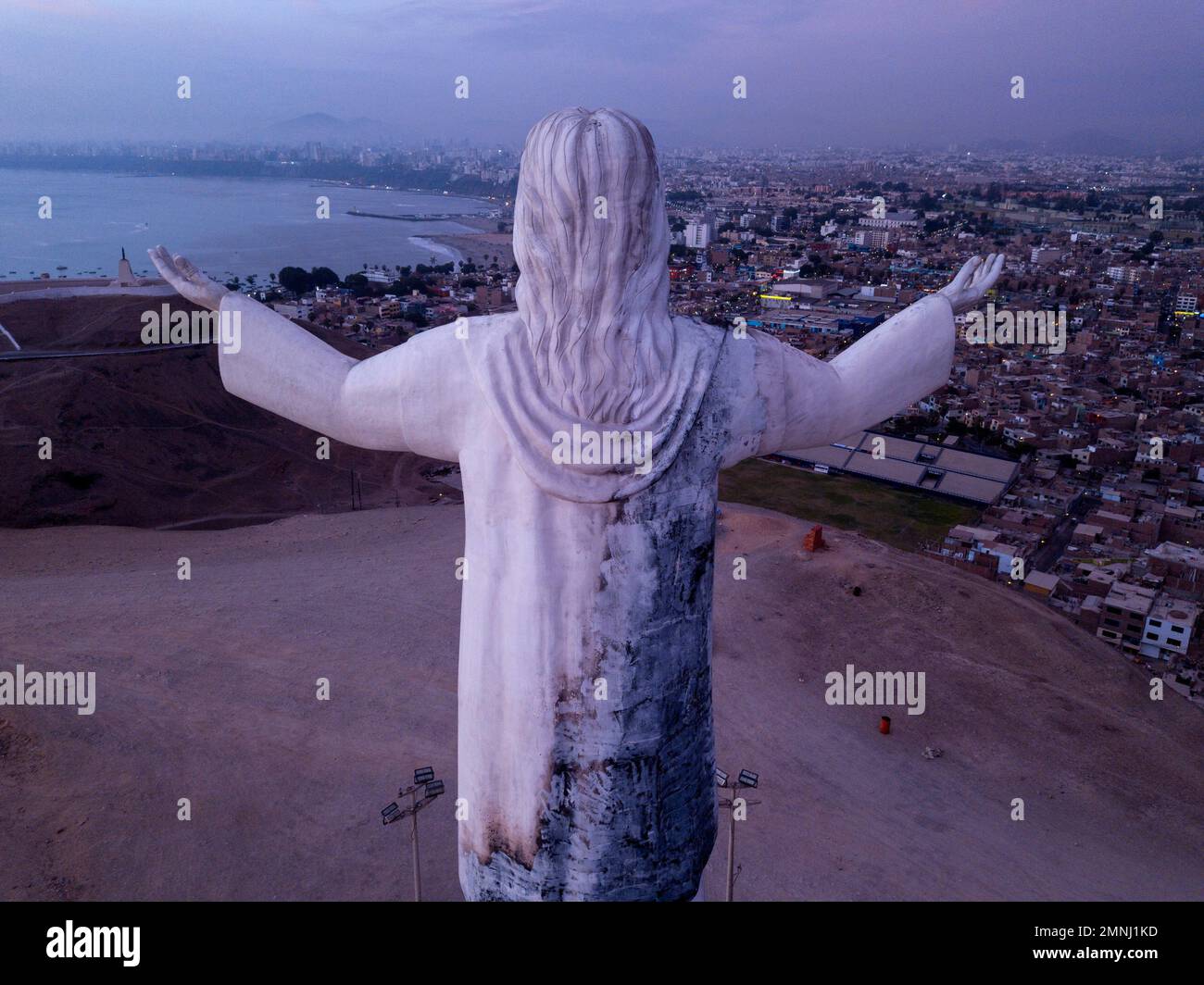 The Cristo del Pacifico or Christ of the Pacific statue overlooks Lima ...