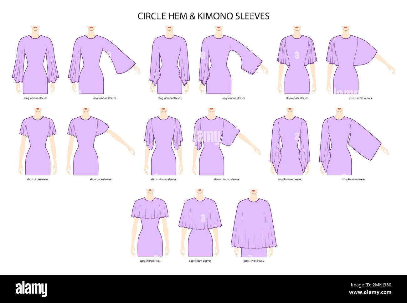 Set of circle hem and kimono sleeves short, elbow, 3-4 and long length ...