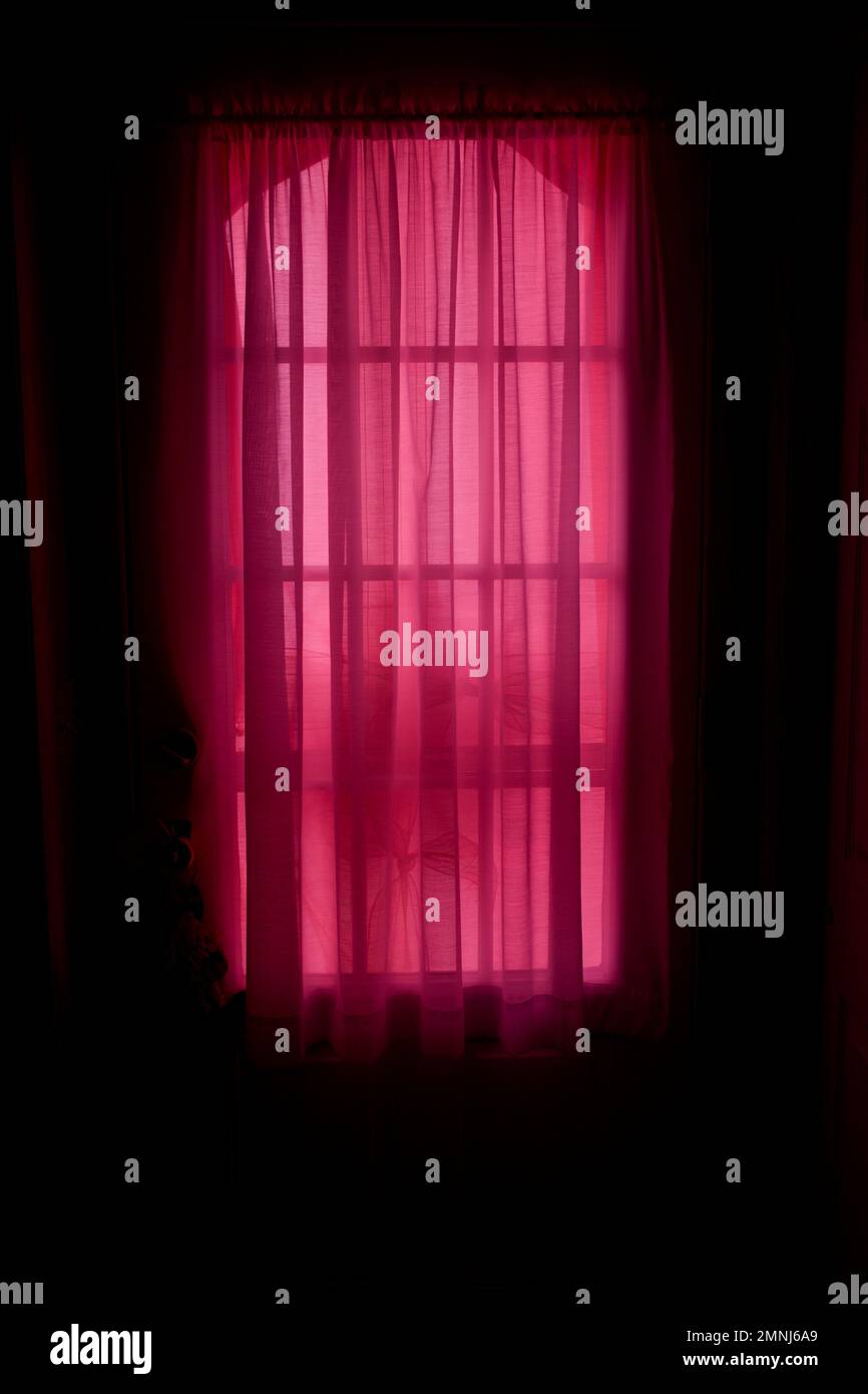 Daylight Streaming through Sheer Red Window Curtains Stock Photo - Alamy