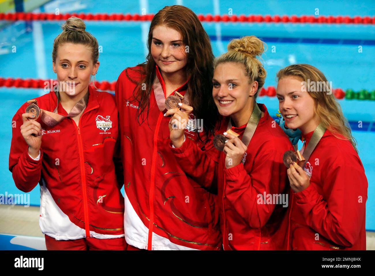England's bronze medal women's 4x100 freestyle relay team, from left ...