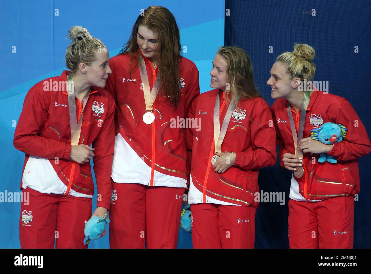 England's bronze medal women's 4x100 freestyle relay team, from left ...