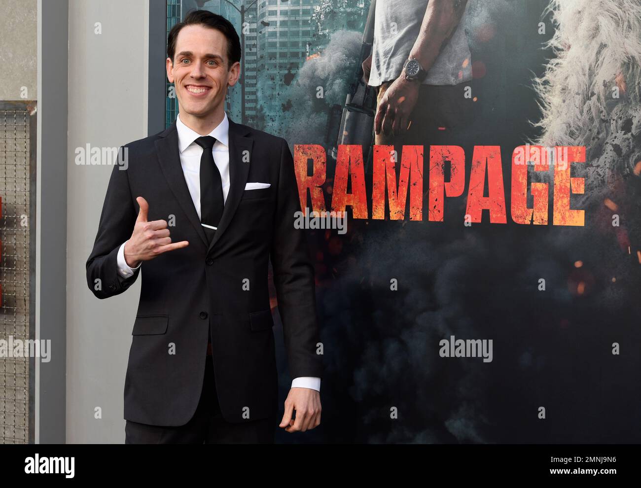 Jason Liles arrives at the world premiere of "Rampage" at the Microsoft ...