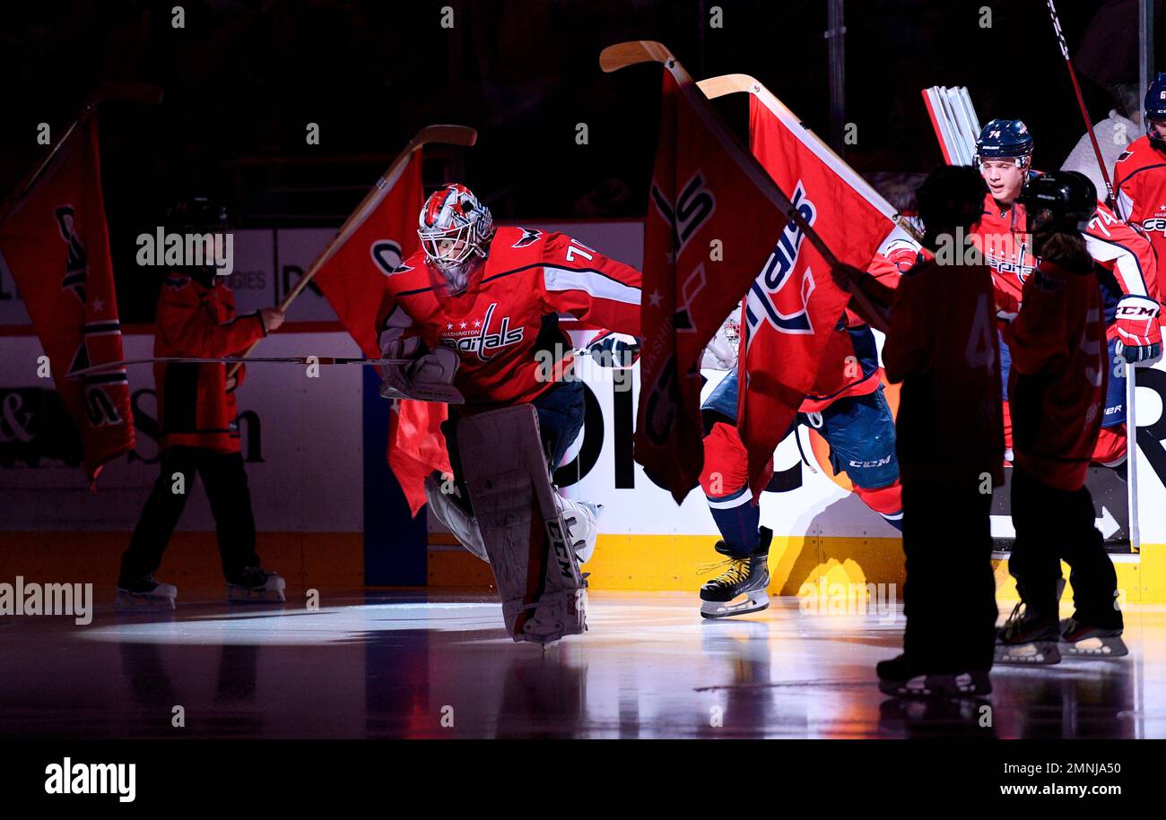 Washington Capitals goaltender Braden Holtby (70) takes to the ice ...