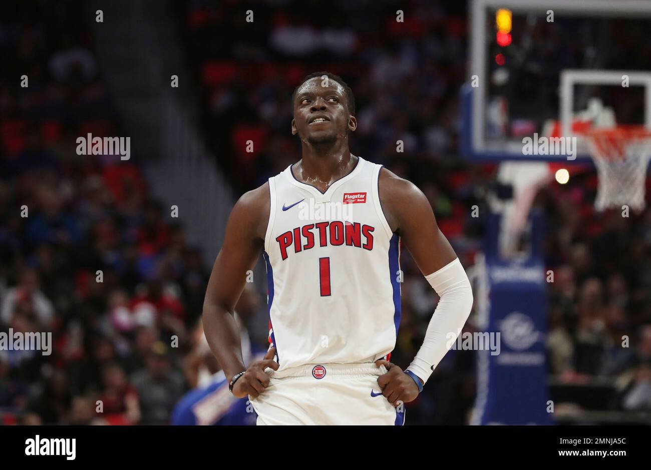 Detroit Pistons guard Reggie Jackson walks off the court during the ...