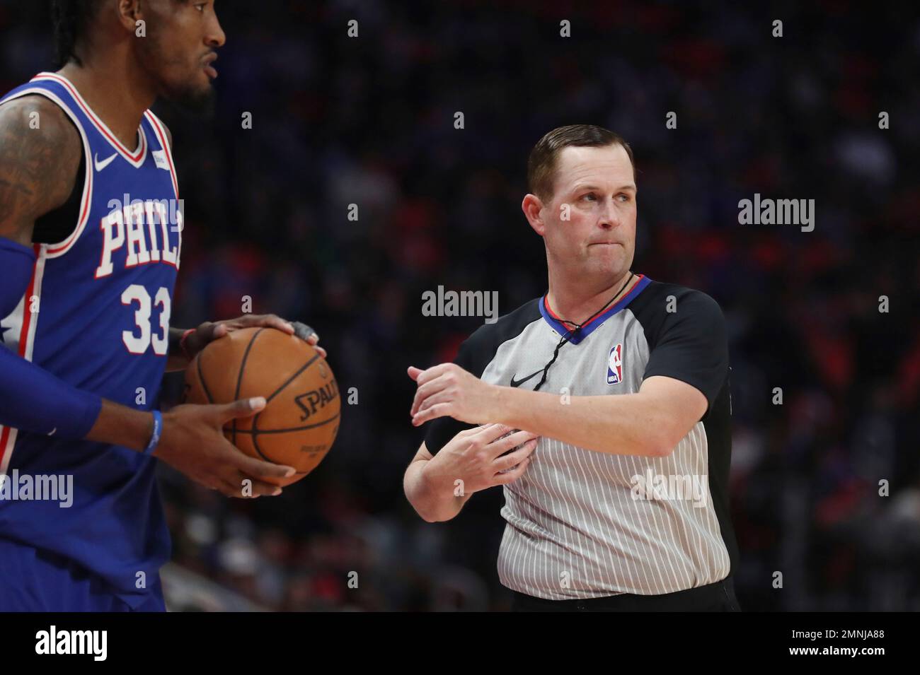 Referee Matt Boland prepares to put the ball in play during the second ...