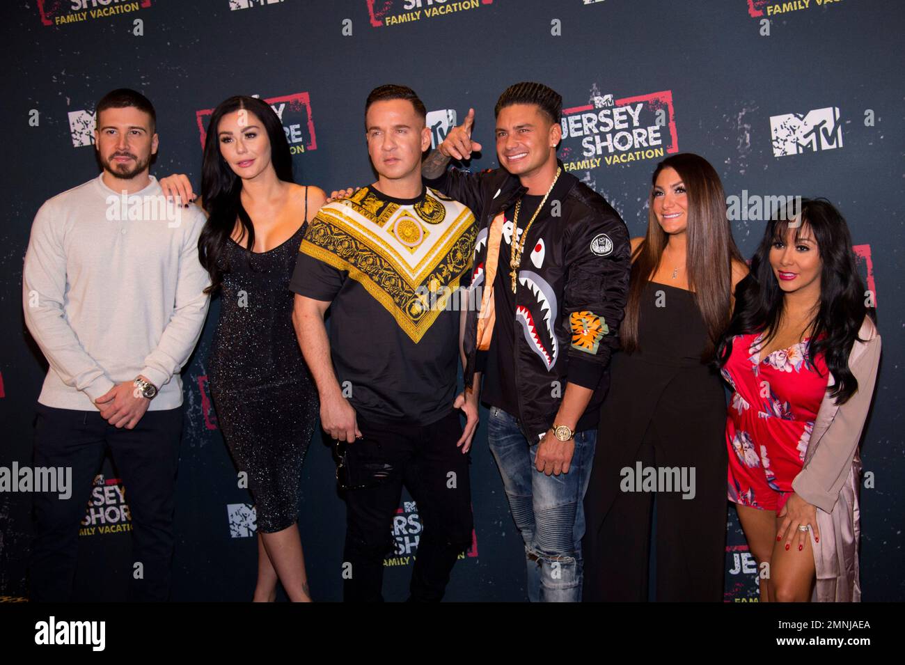 Cast members Vinny Guadagnino, from left, Jenni 'JWOWW' Farley, Mike ...