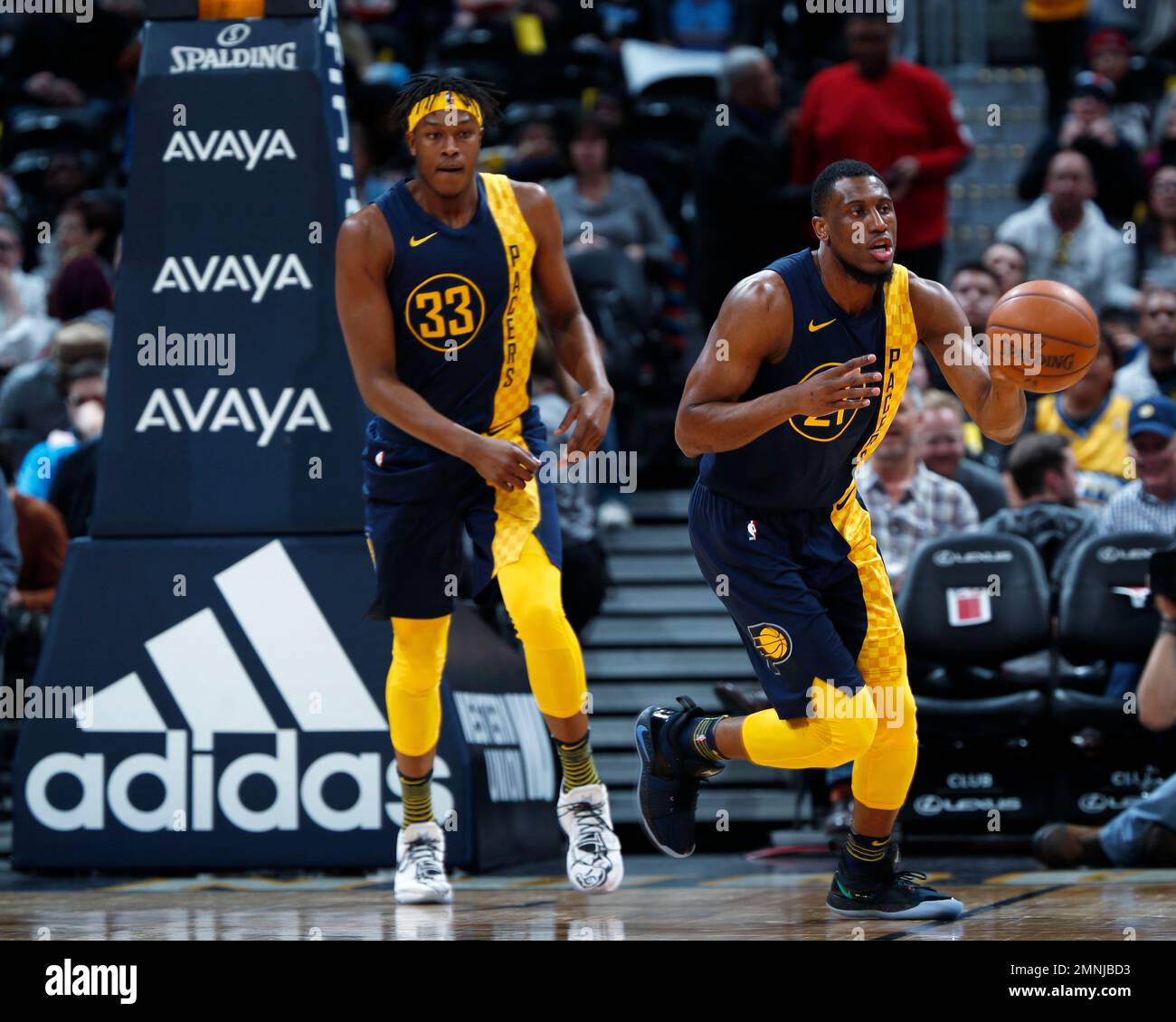 Indiana Pacers center Myles Turner (33) and Indiana Pacers forward ...
