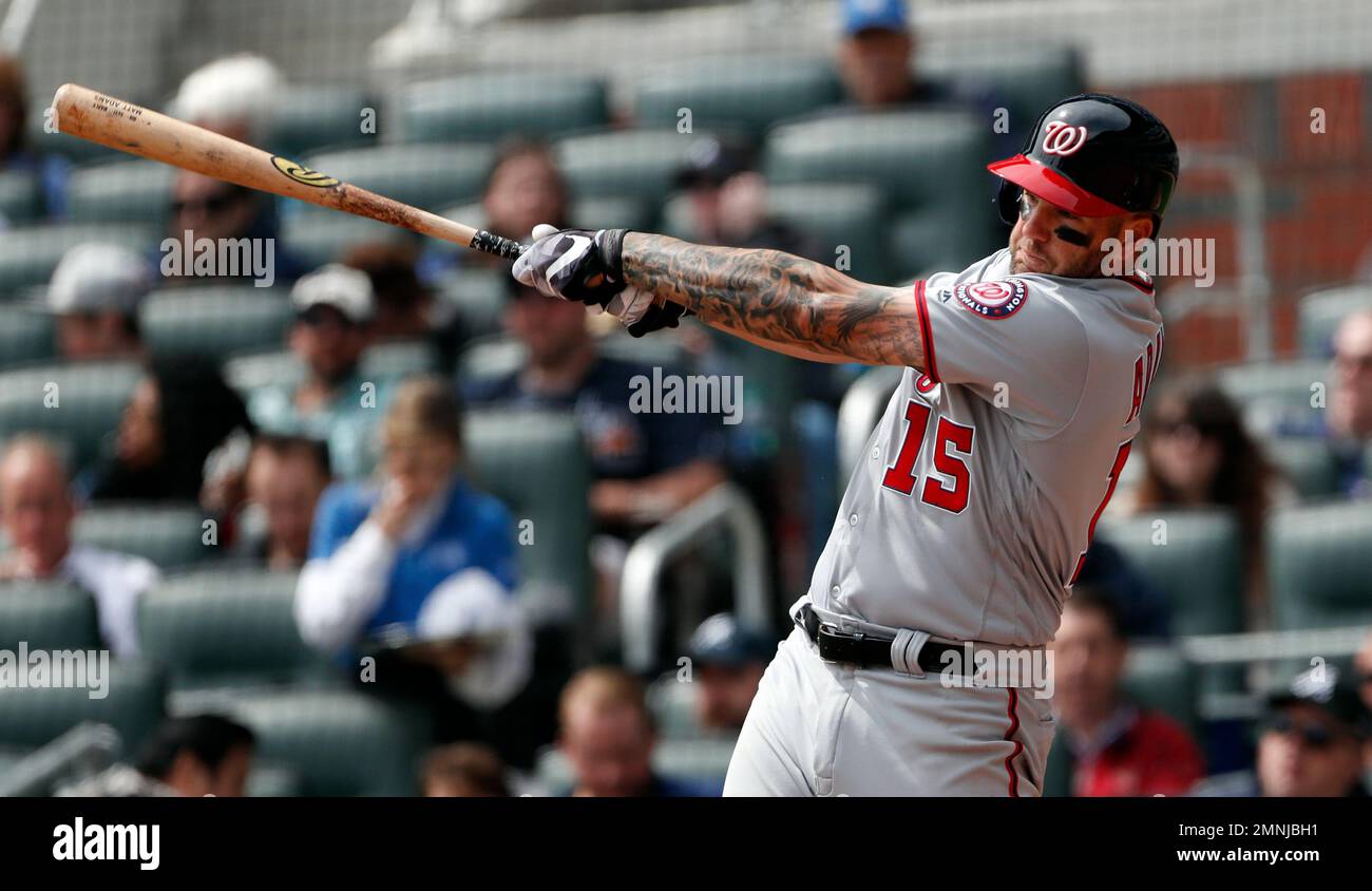 Washington Nationals first baseman Matt Adams (15) bats against the ...