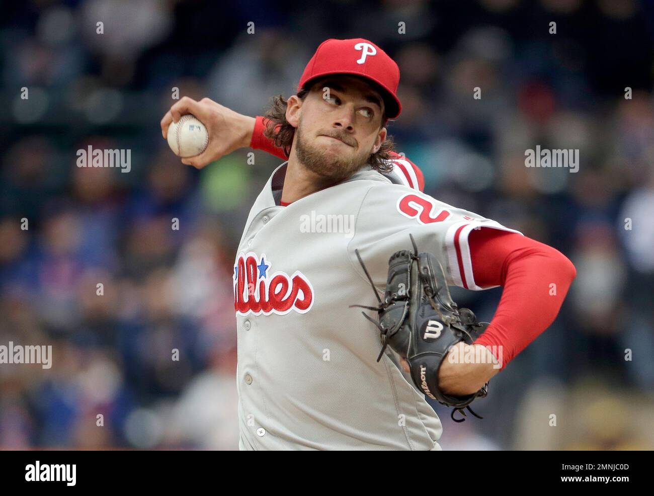 Philadelphia Phillies starting pitcher Aaron Nola throws during the ...