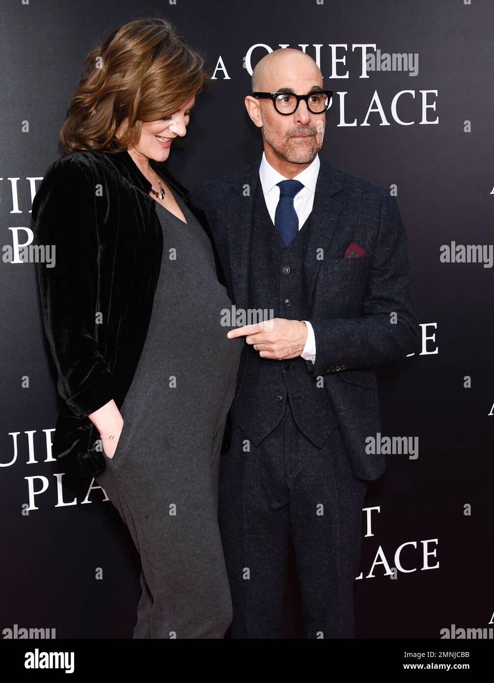 Actors Felicity Blunt, left, and Stanley Tucci attend the premiere of ...