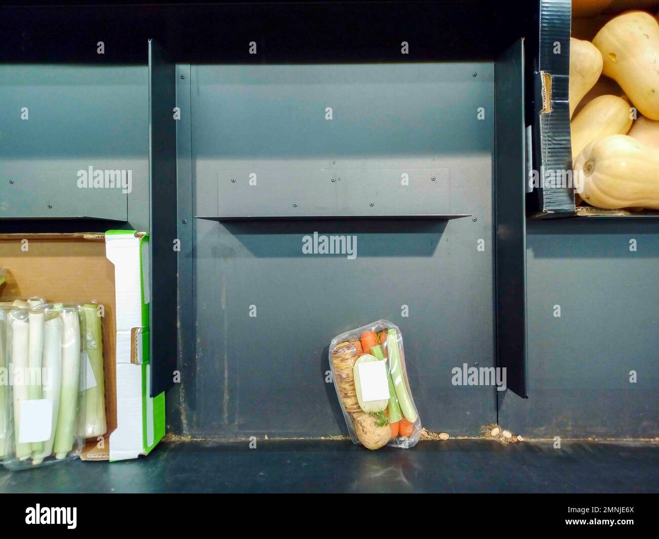 Close-up of empty snack shelf Stock Photo - Alamy