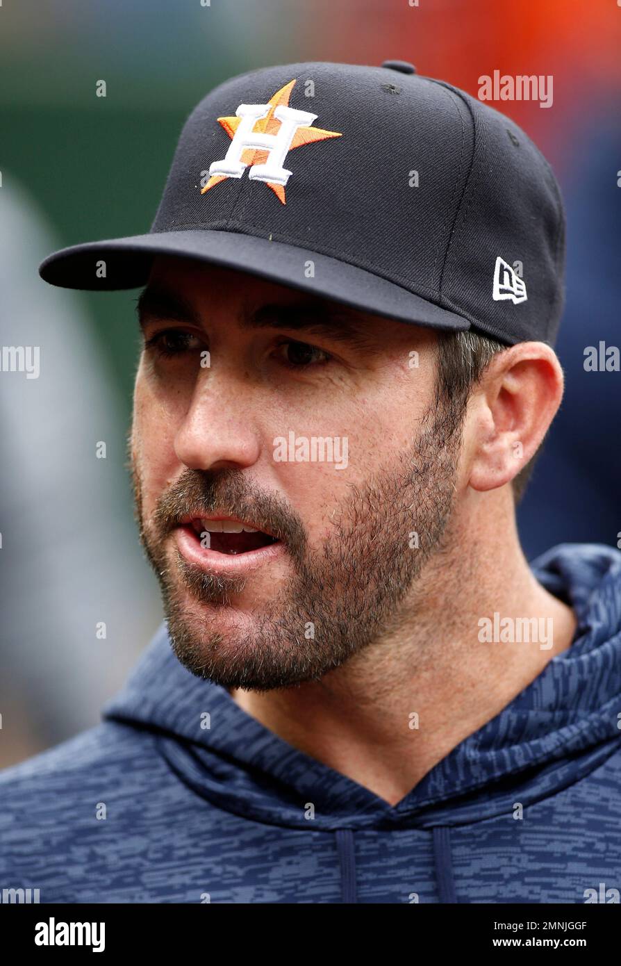 Houston Astros pitcher Justin Verlander waits before the start of a ...