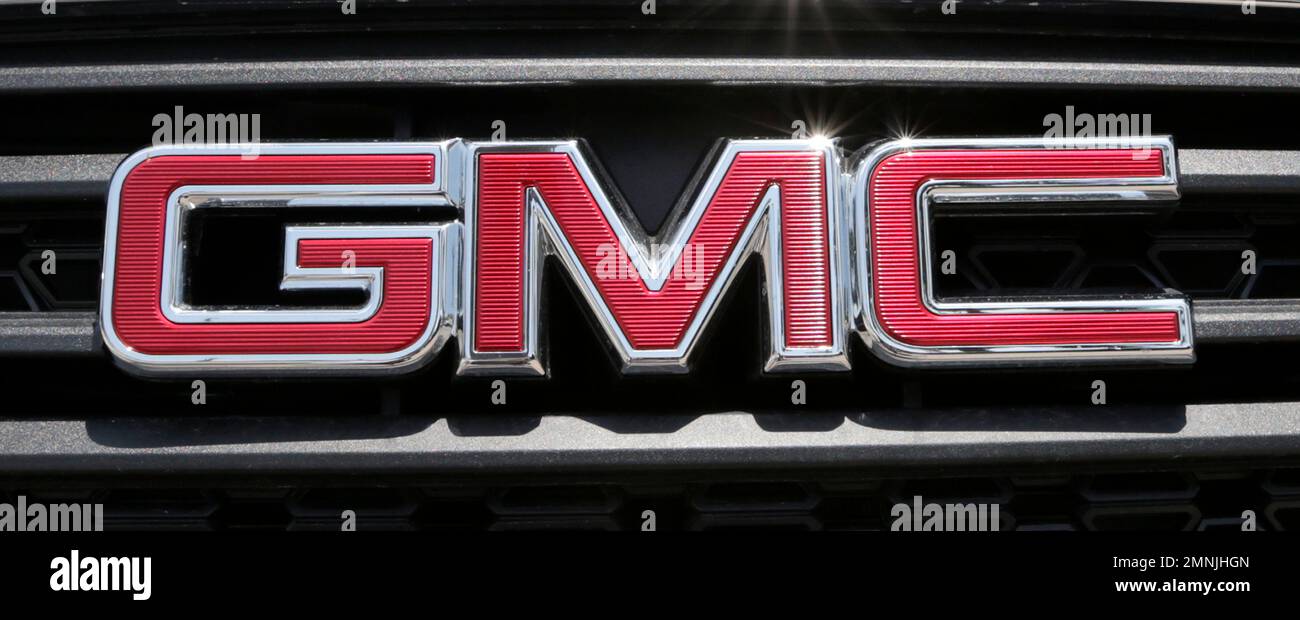 In this photo taken Wednesday, April 26, 2017, shows the GMC logo on ...