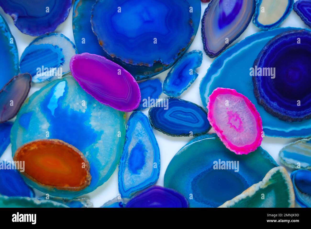 Agates set in blue and green colors.slices of natural stone .Texture of ...