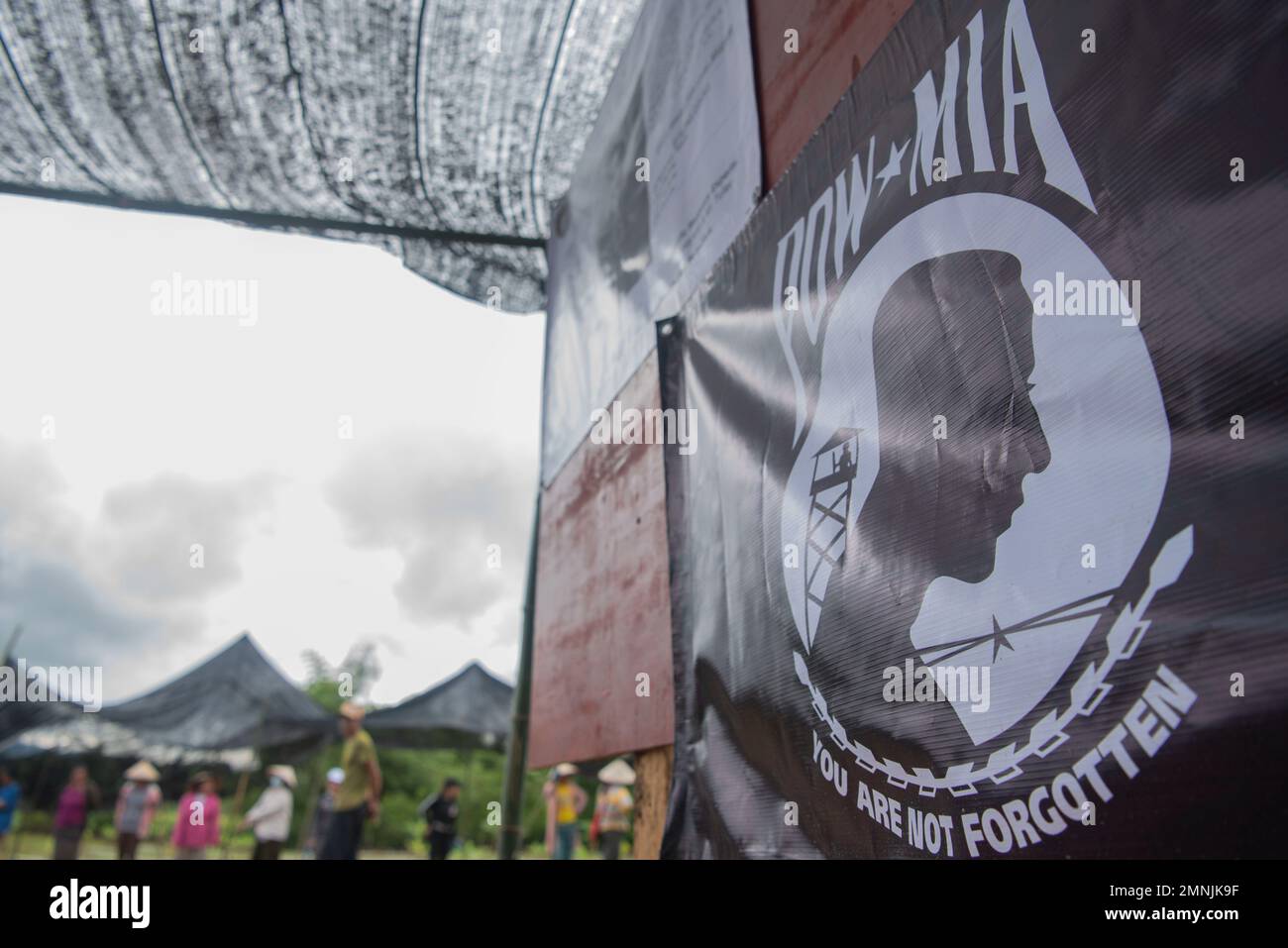 A POW/MIA flag hangs near a Defense POW/MIA Accounting Agency (DPAA ...