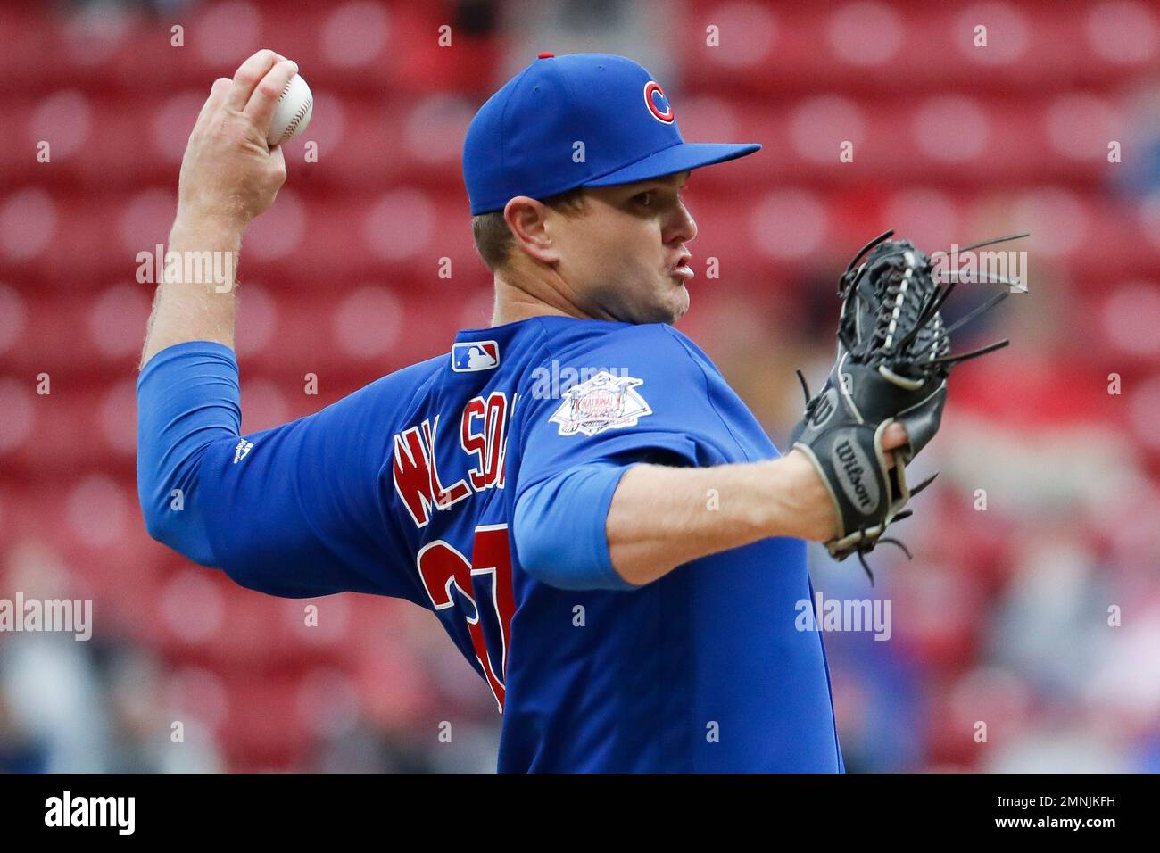 Chicago Cubs relief pitcher Justin Wilson throws in the eighth inning ...
