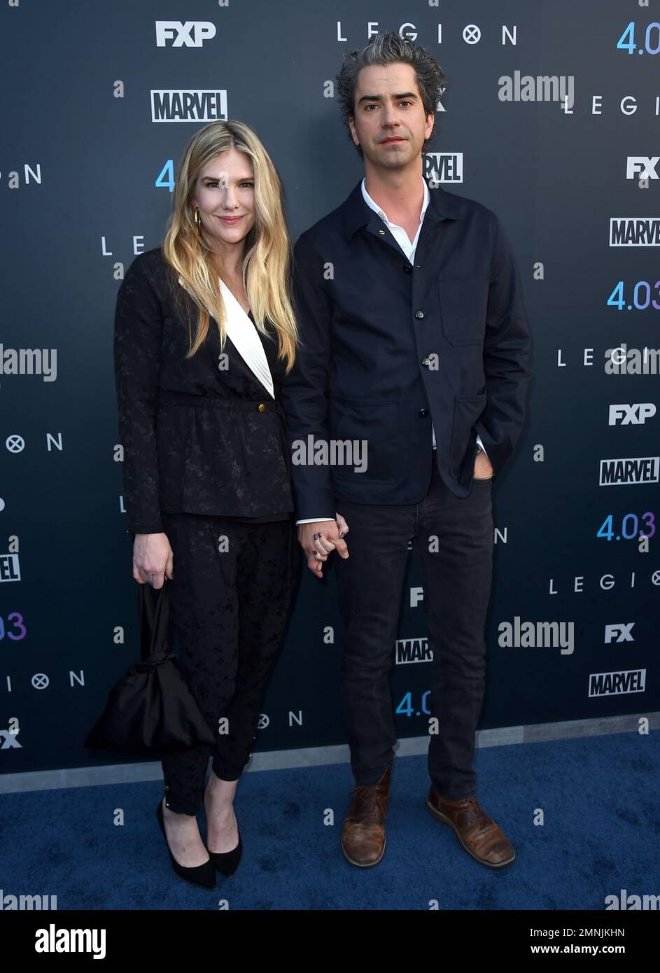 Lily Rabe, left, and Hamish Linklater arrive at the premiere of "Legion ...