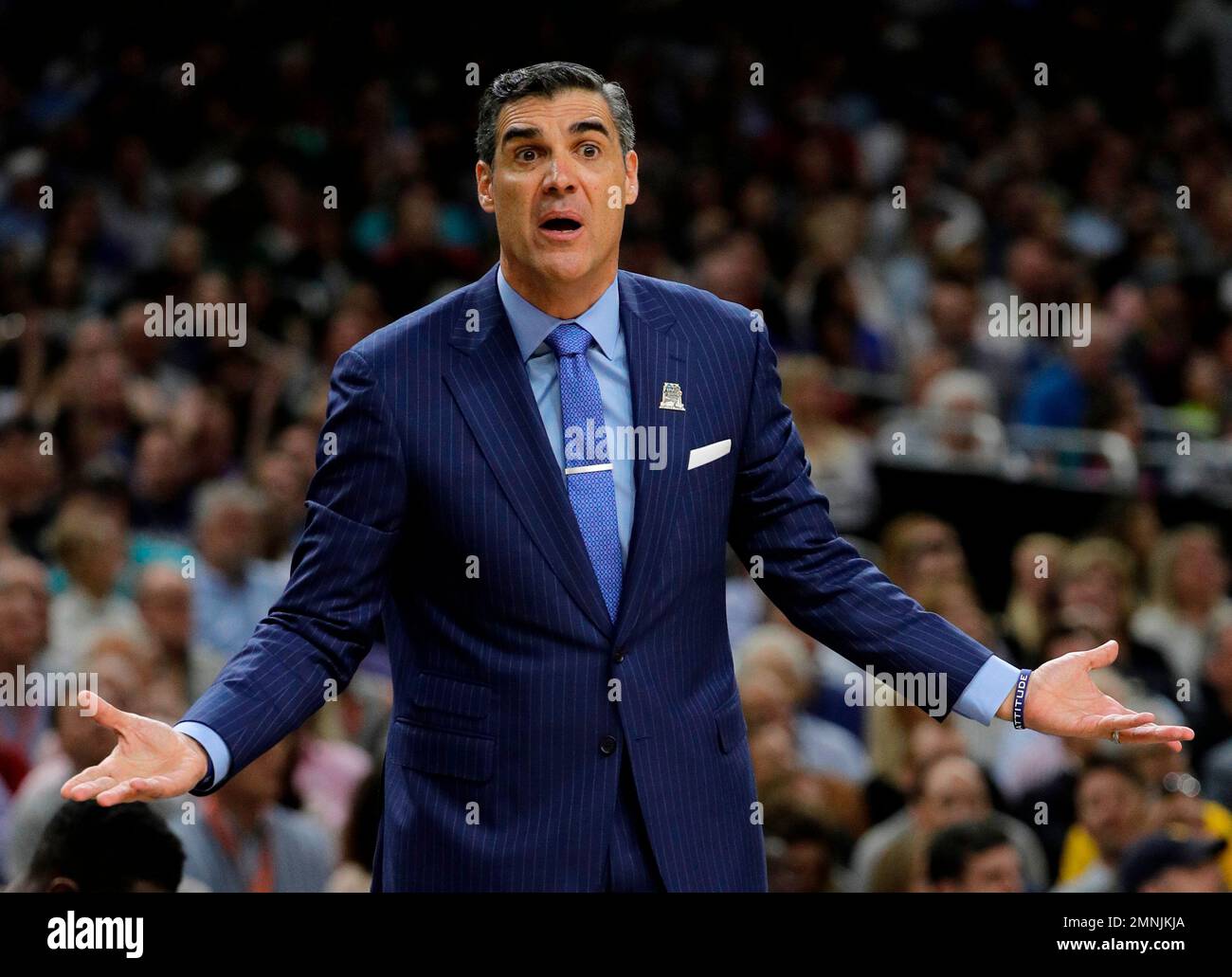 Villanova head coach Jay Wright questions a call during the first half ...