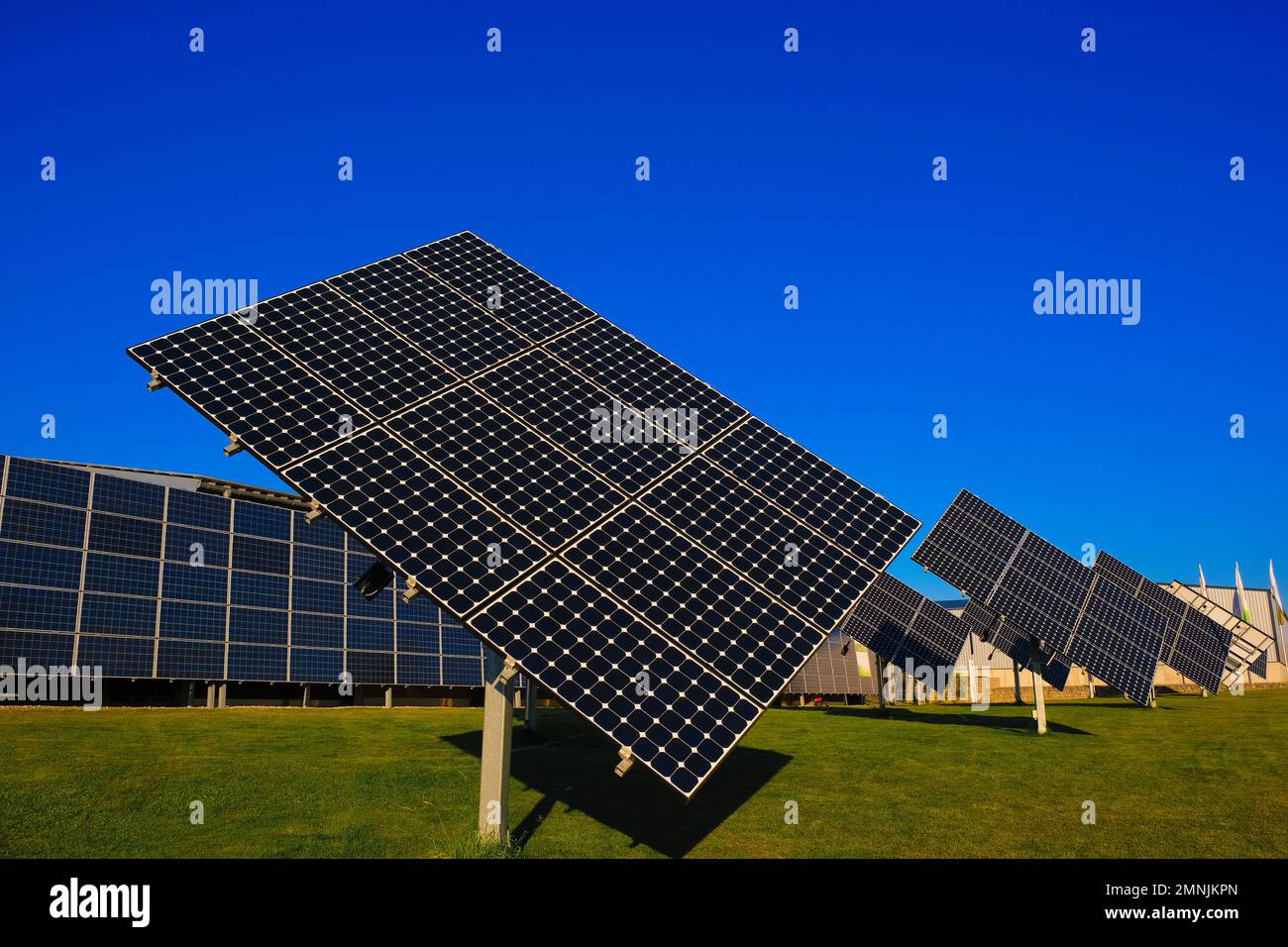 Solar panels samples.Solar panels billboards on the street on a bright ...