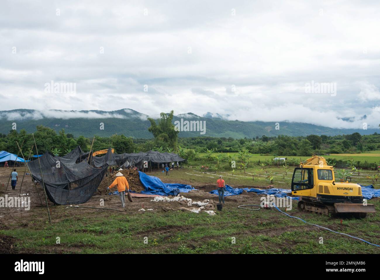 Members of a Defense POW/MIA Accounting Agency (DPAA) team work at a ...