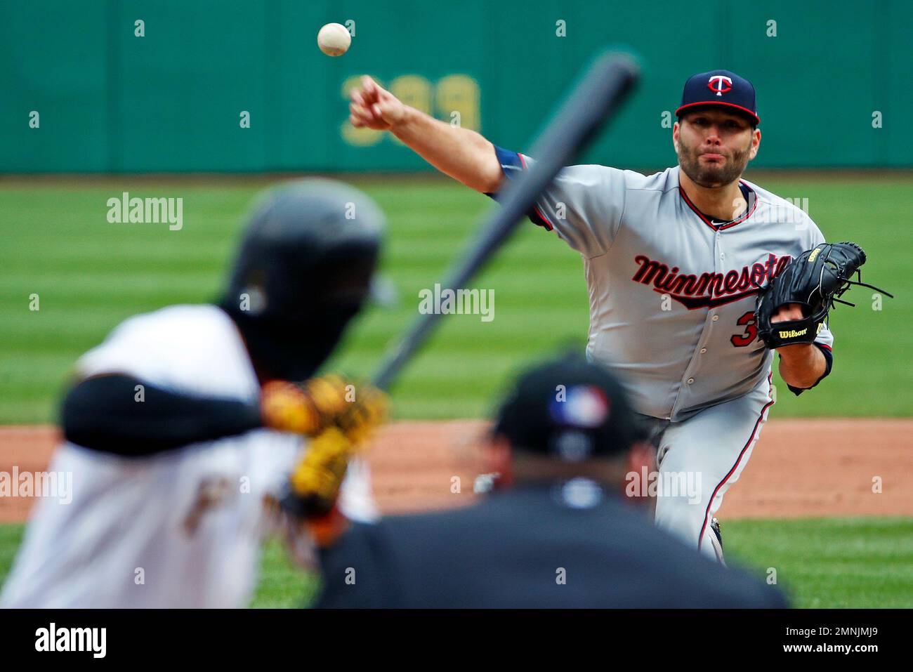 Minnesota Twins starting pitcher Lance Lynn delivers in the fourth ...