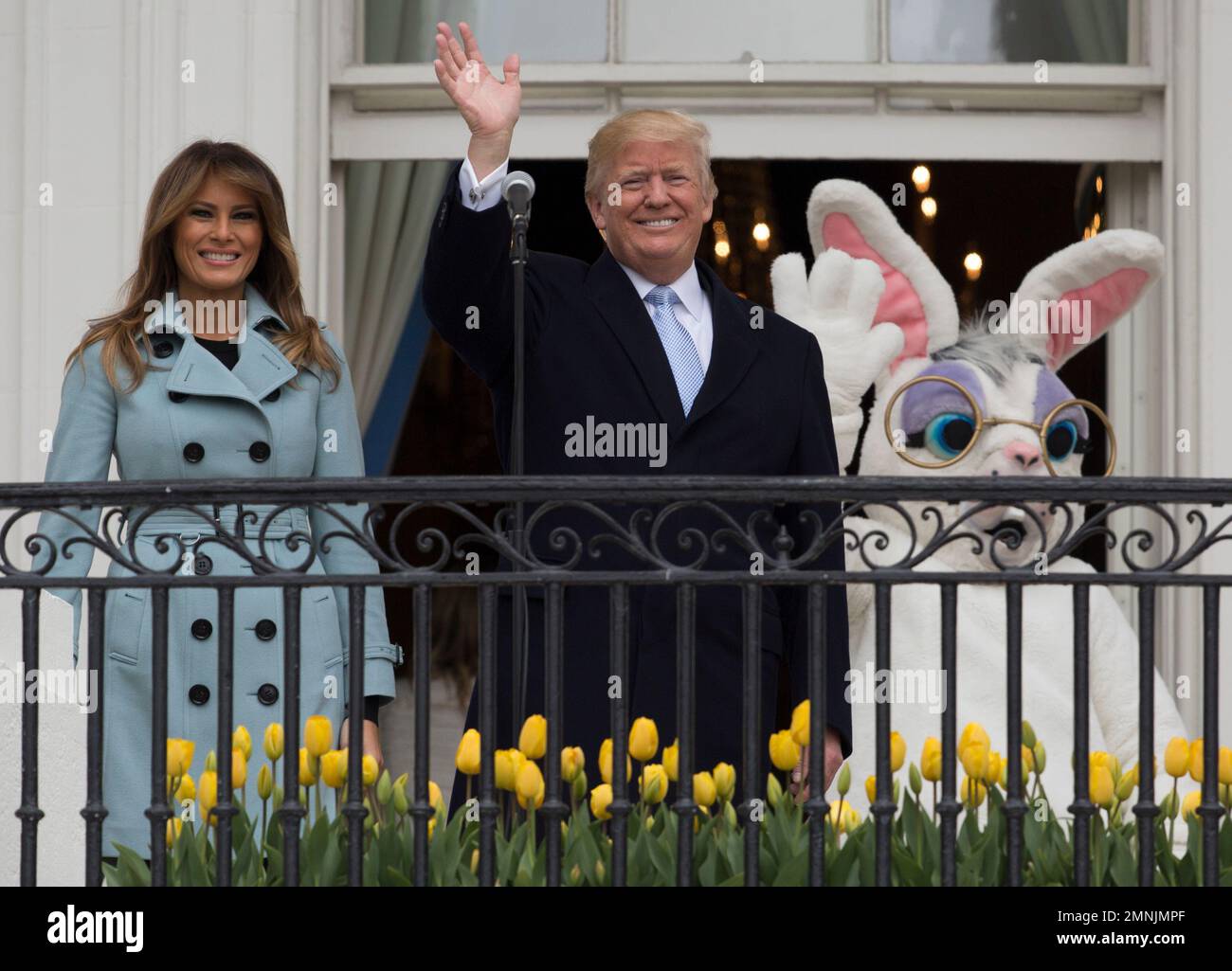 President Donald Trump, joined by the Easter Bunny and first lady ...